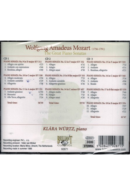 Mozart: The Great Piano Sonatas [CD de audio] Klara W?tz (piano) and Mozart