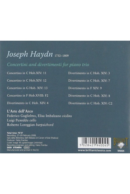 HAYDN: Concertini and Divertimenti for Piano and Strings [CD de audio] L'Arte dell'Arco, Roberto ...